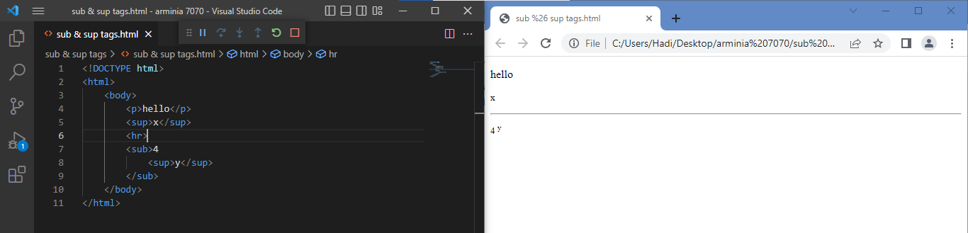 آموزش تگ های sub و sup، تگ دهم - آرمینیا